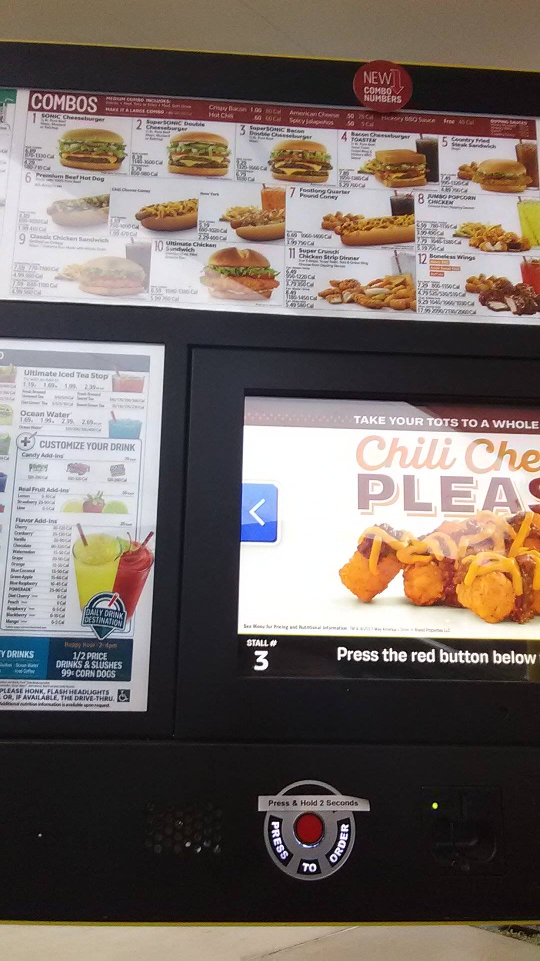 Menu at Sonic Drive-In fast food, Warren