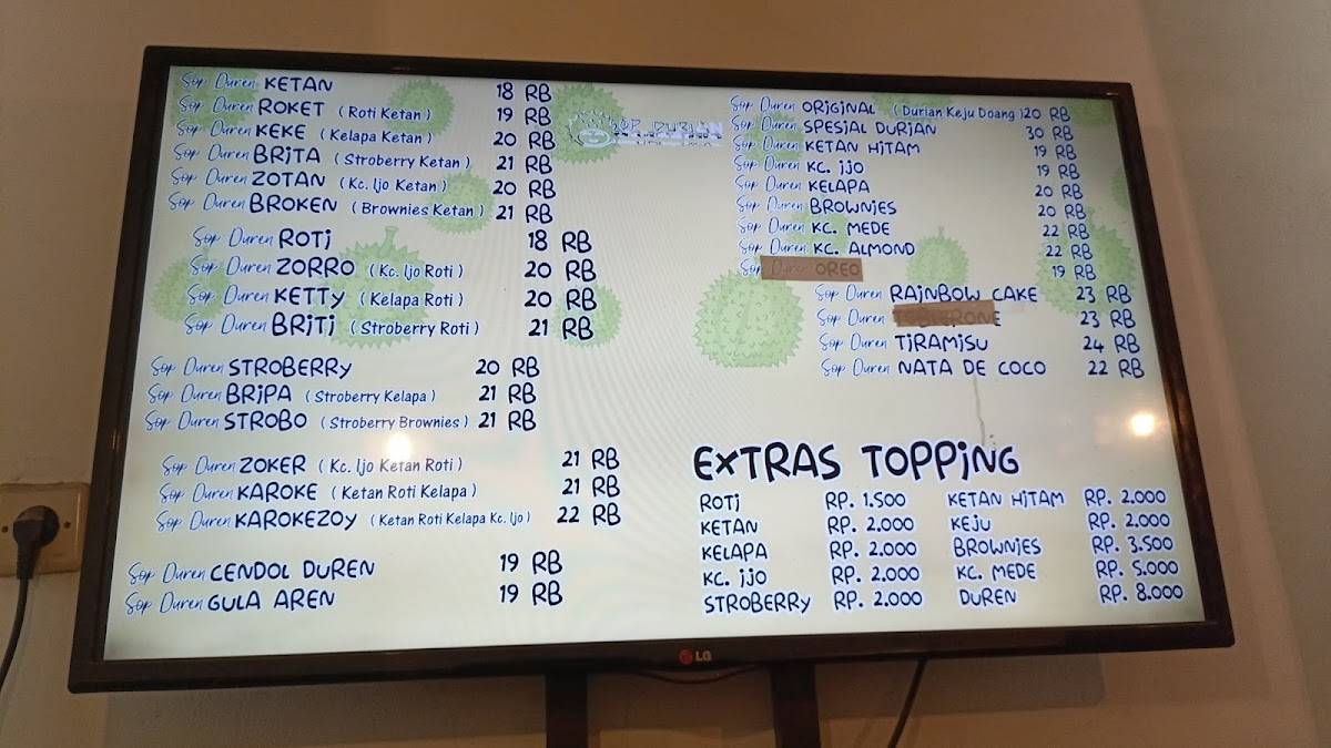 Menu at Sop Durian Margando restaurant, Depok
