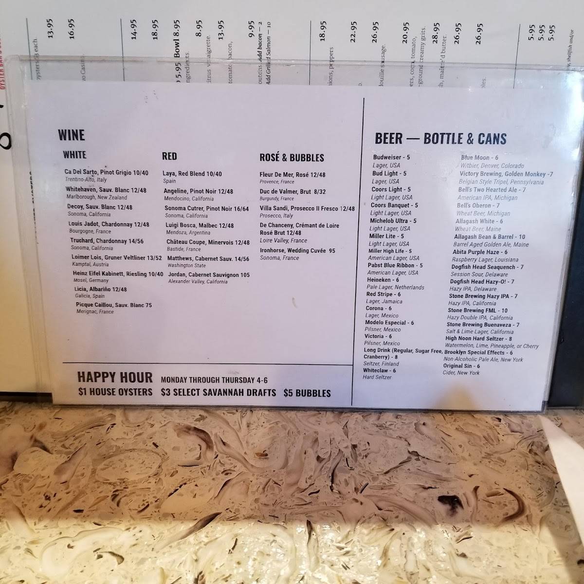 Menu at Sorry Charlie's Oyster Bar, Savannah