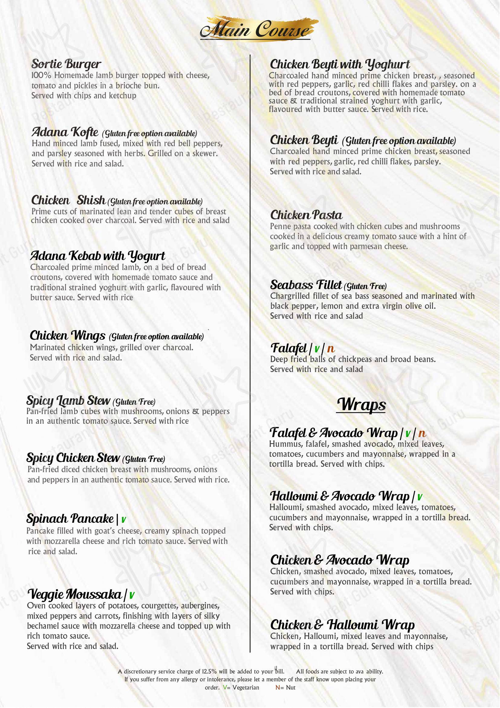 Menu at Sortie Grill & Bar, Hornchurch