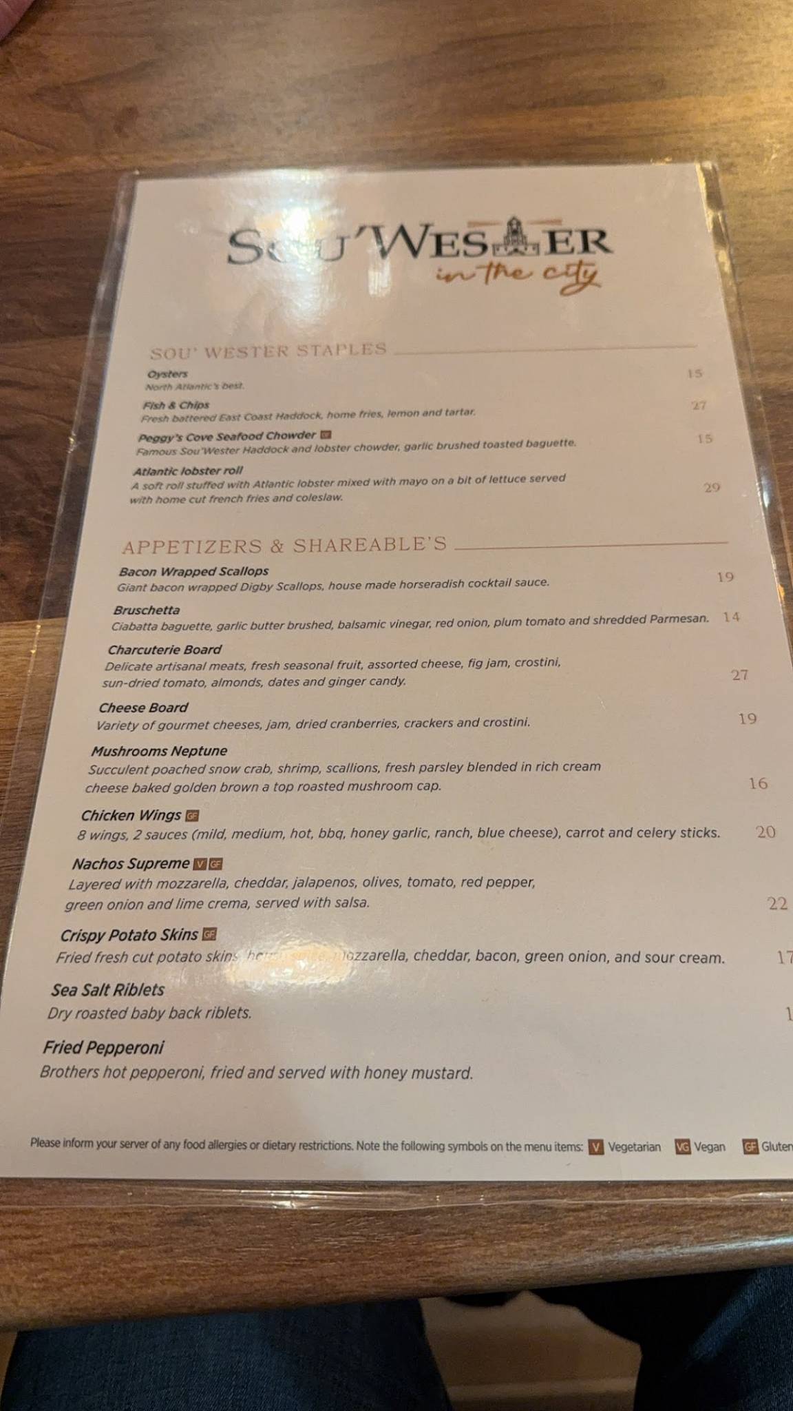 Menu at Sou'Wester in the City Restaurant & Social, Bedford