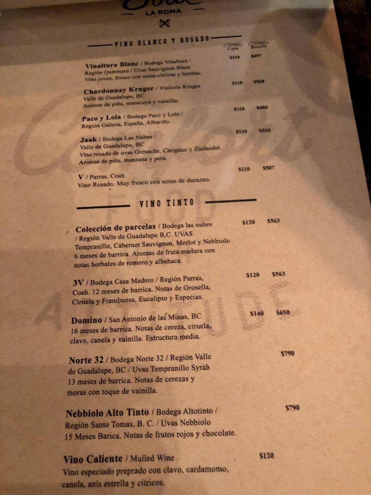 Carta del restaurante Soul La Roma, Ciudad López Mateos