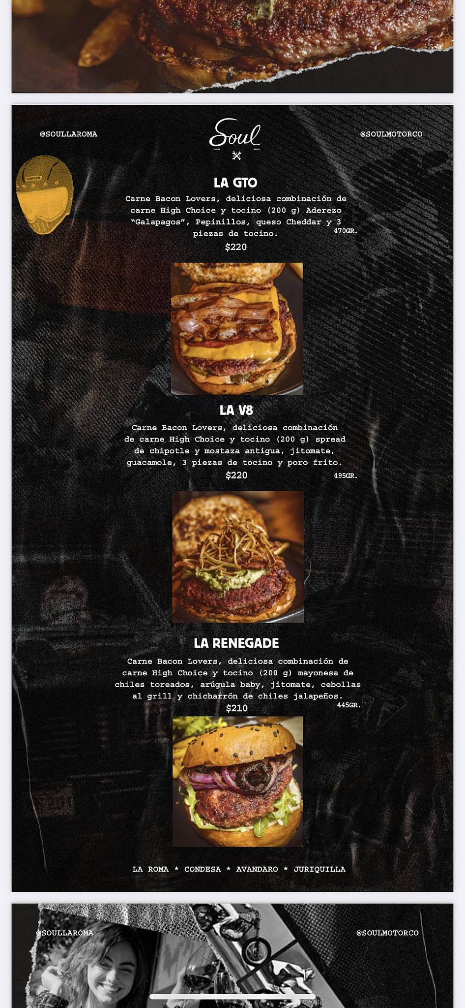 Carta del restaurante Soul La Roma, Ciudad López Mateos