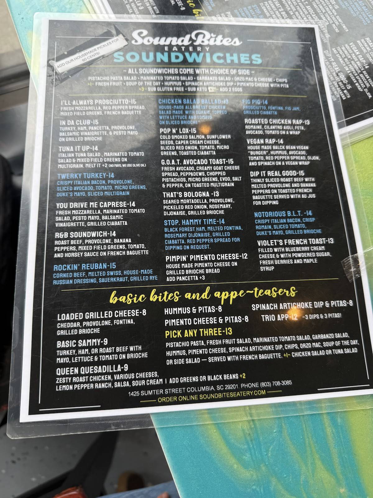 Menu at Sound Bites Eatery restaurant, Columbia