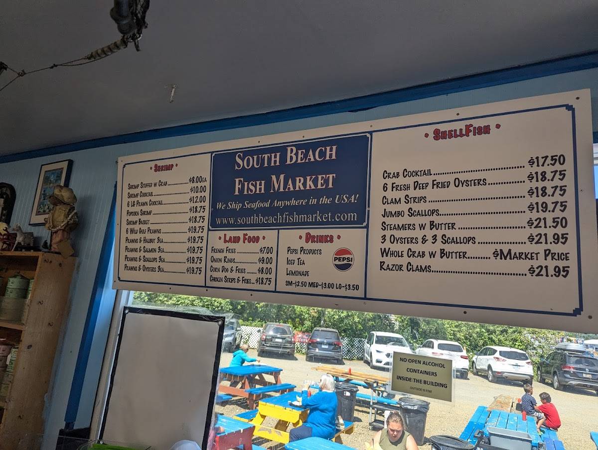 Menu at South Beach Fish Market restaurant, Newport