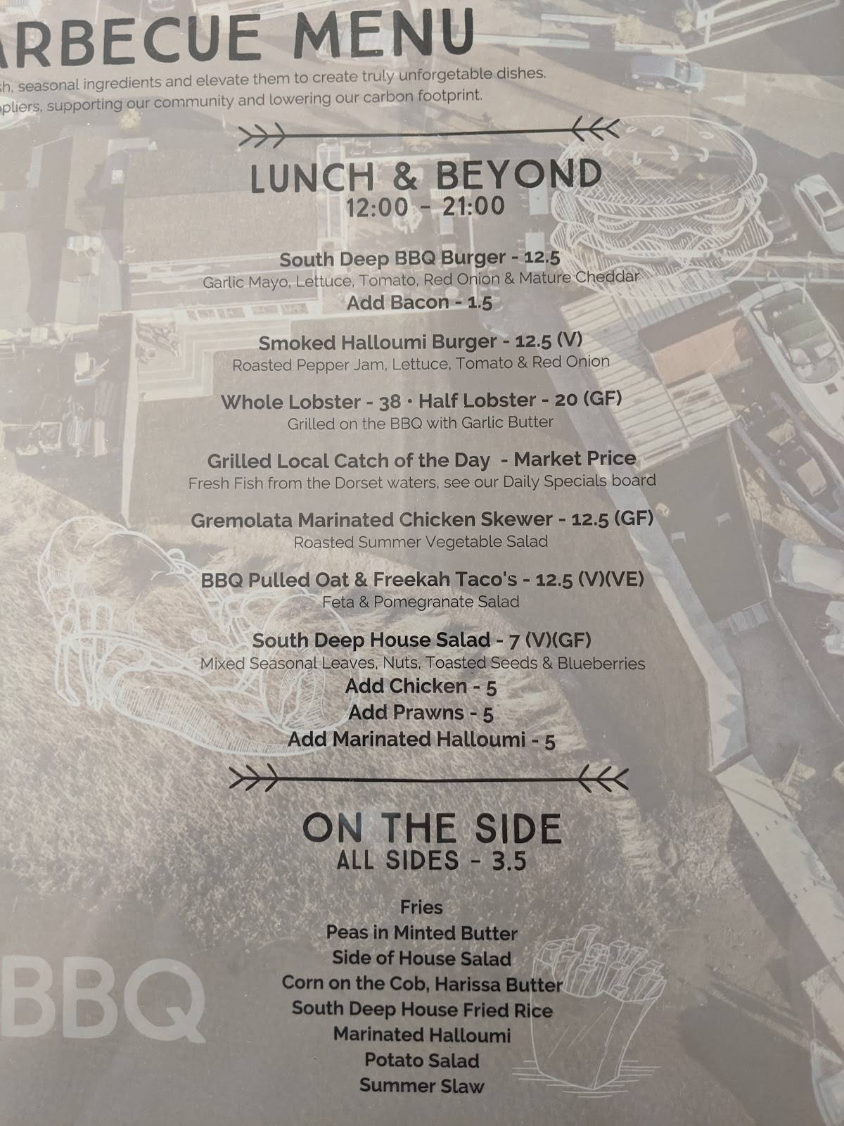 Menu at South Deep cafe, Poole, Turks Ln