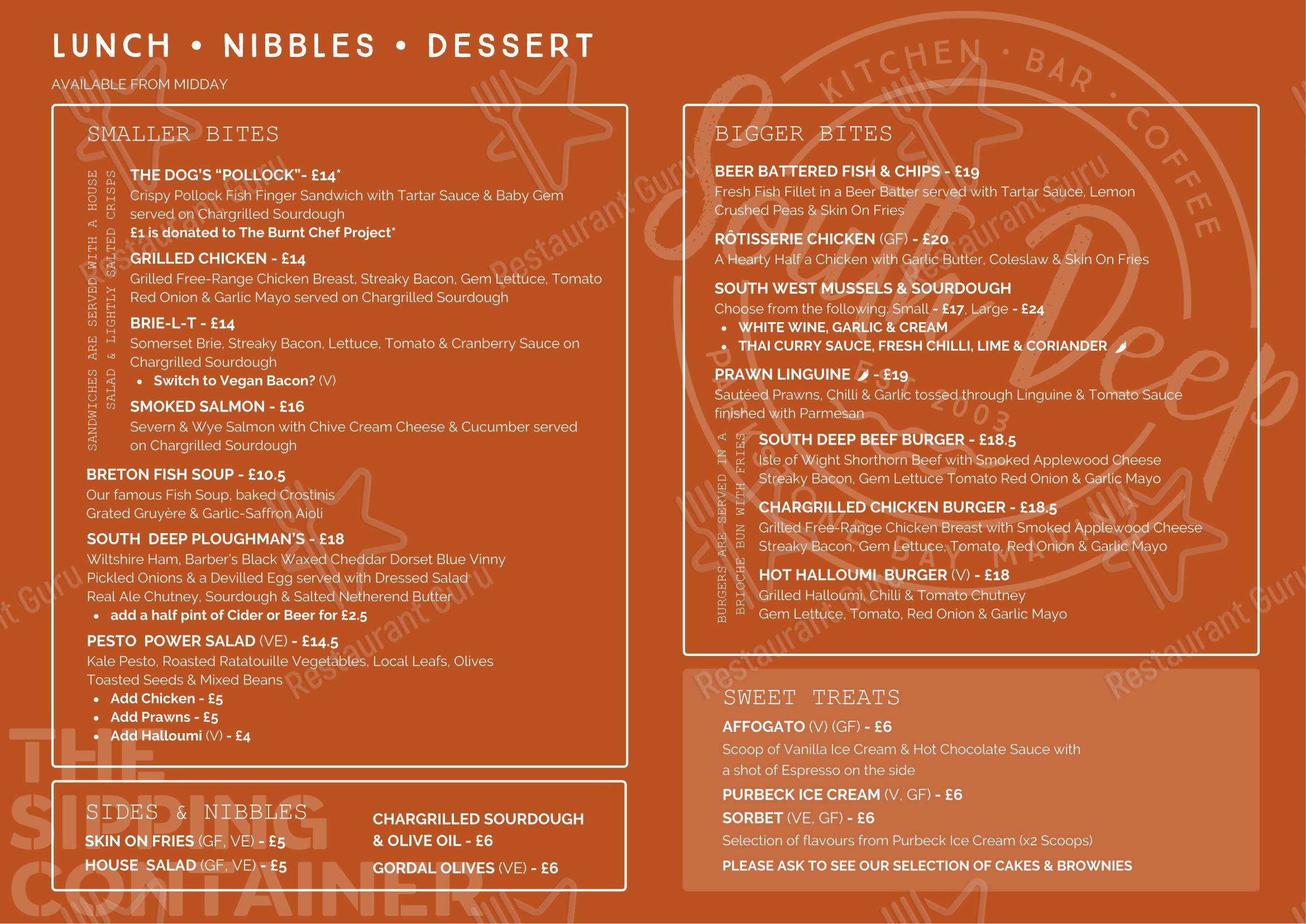 Menu at South Deep restaurant, Poole, Turks Ln