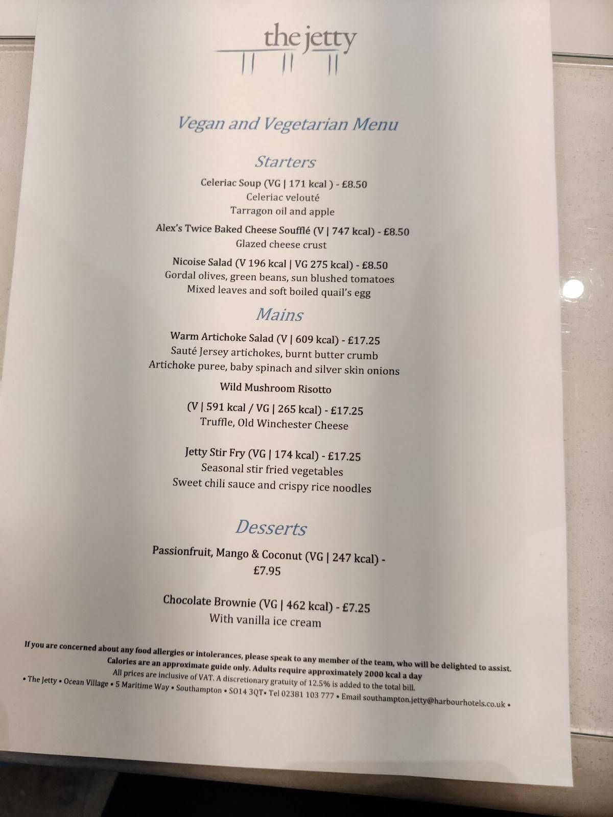 Carta del restaurante The Jetty, Southampton