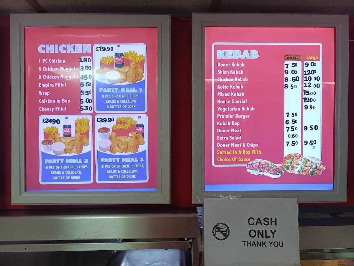 Menu at Southern Fried Chicken fast food, Burnham-on-Sea