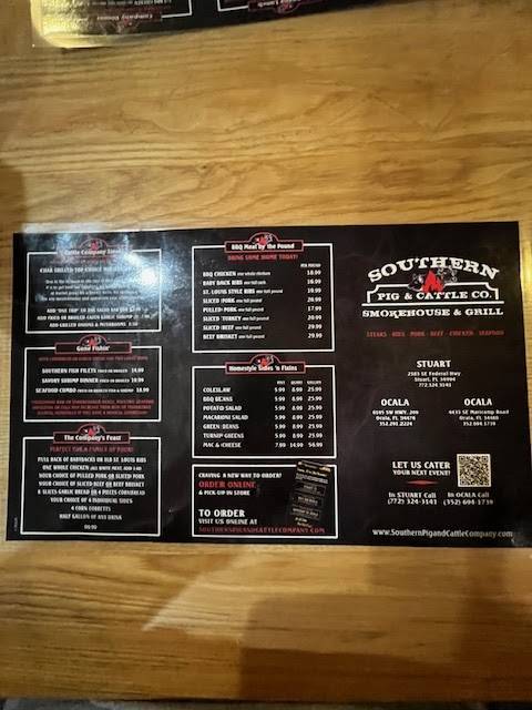 Menu at Southern Pig & Cattle Ocala HWY 200 BBQ, Ocala, SW State Rd 200