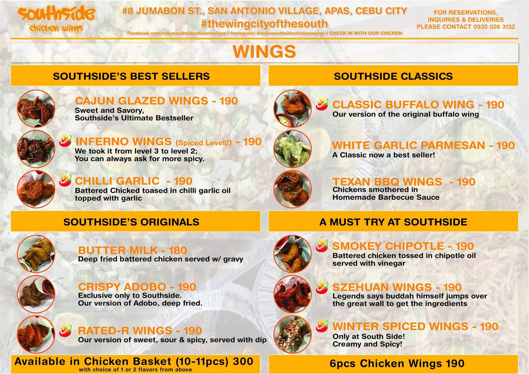 Menu at Southside Chicken Wings restaurant, Cebu City, San Antonio Village