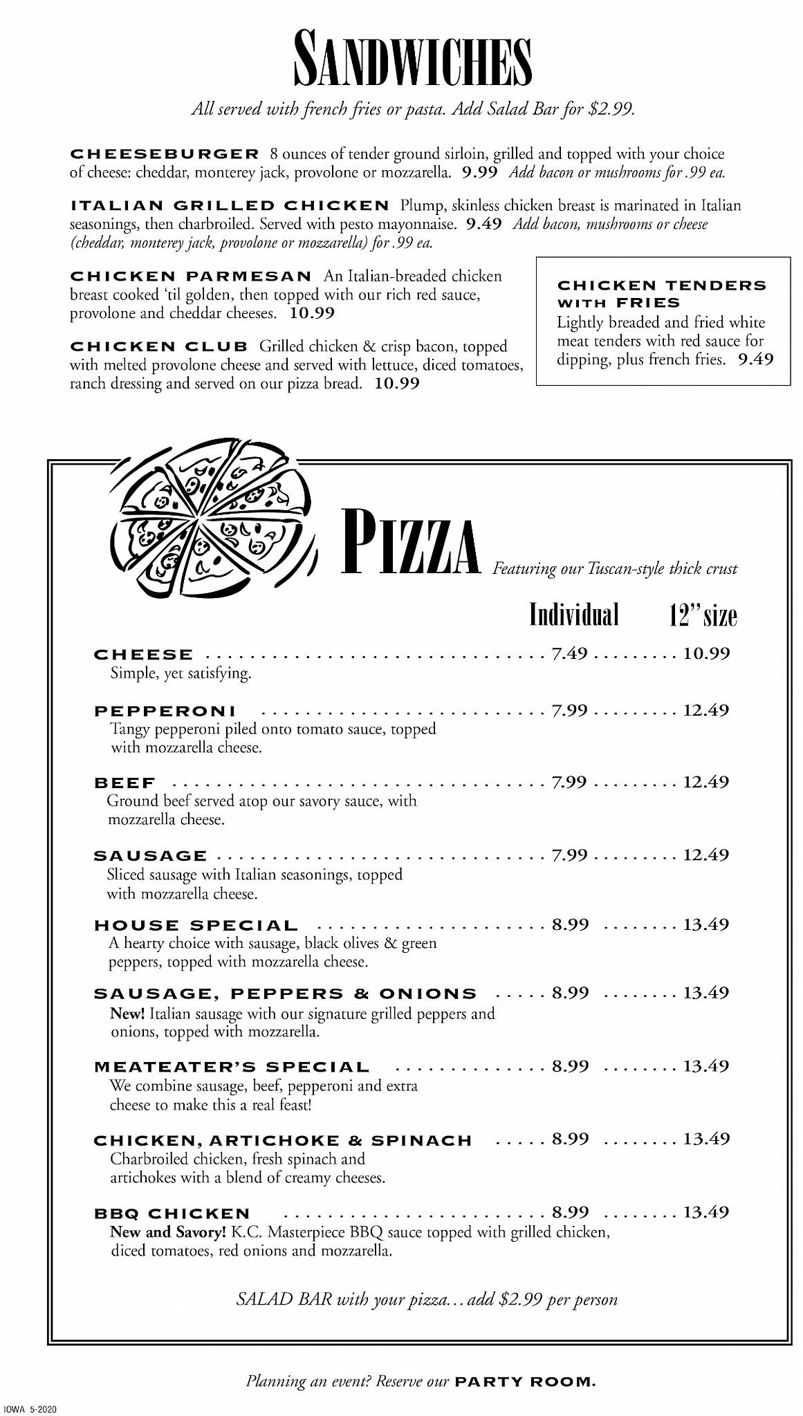 Menu at Spaghetti Works restaurant, Ralston, Park Dr