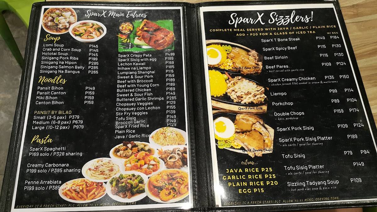 Menu at Sparx Cafe (formerly Sparx Bistro), Quezon City