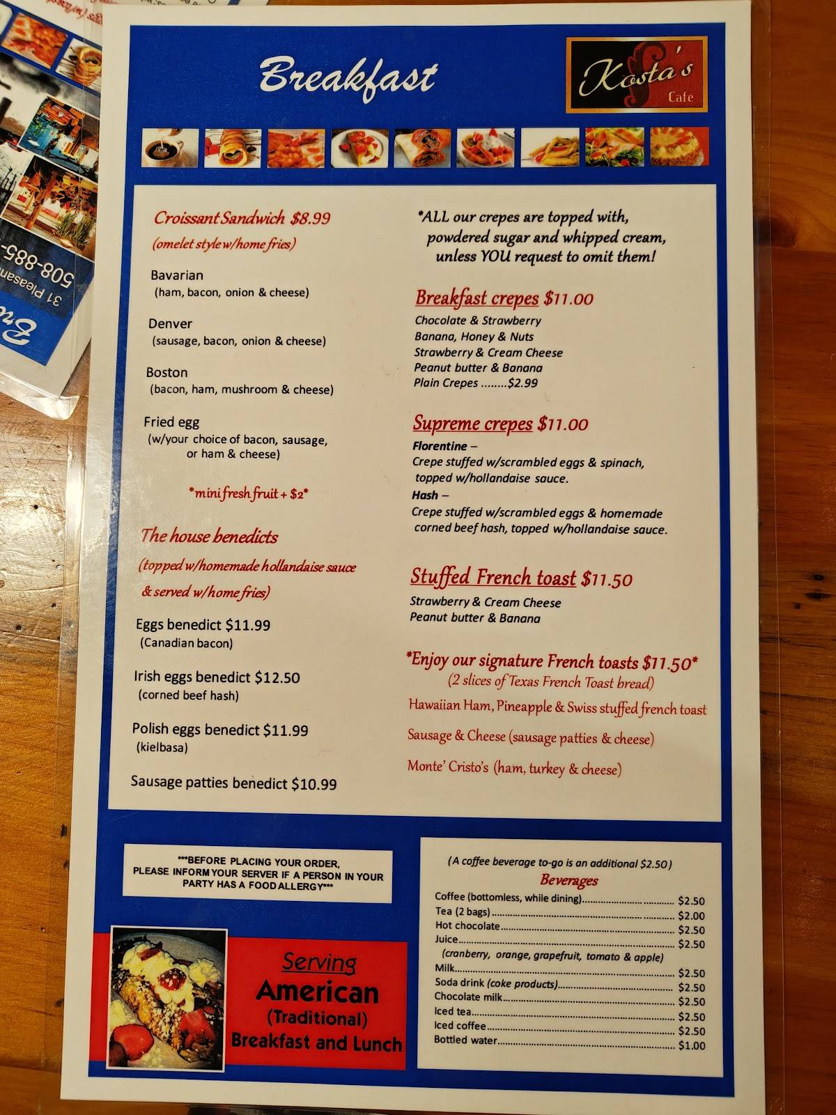 Menu at Kostas Cafe Breakfast And Lunch, Spencer