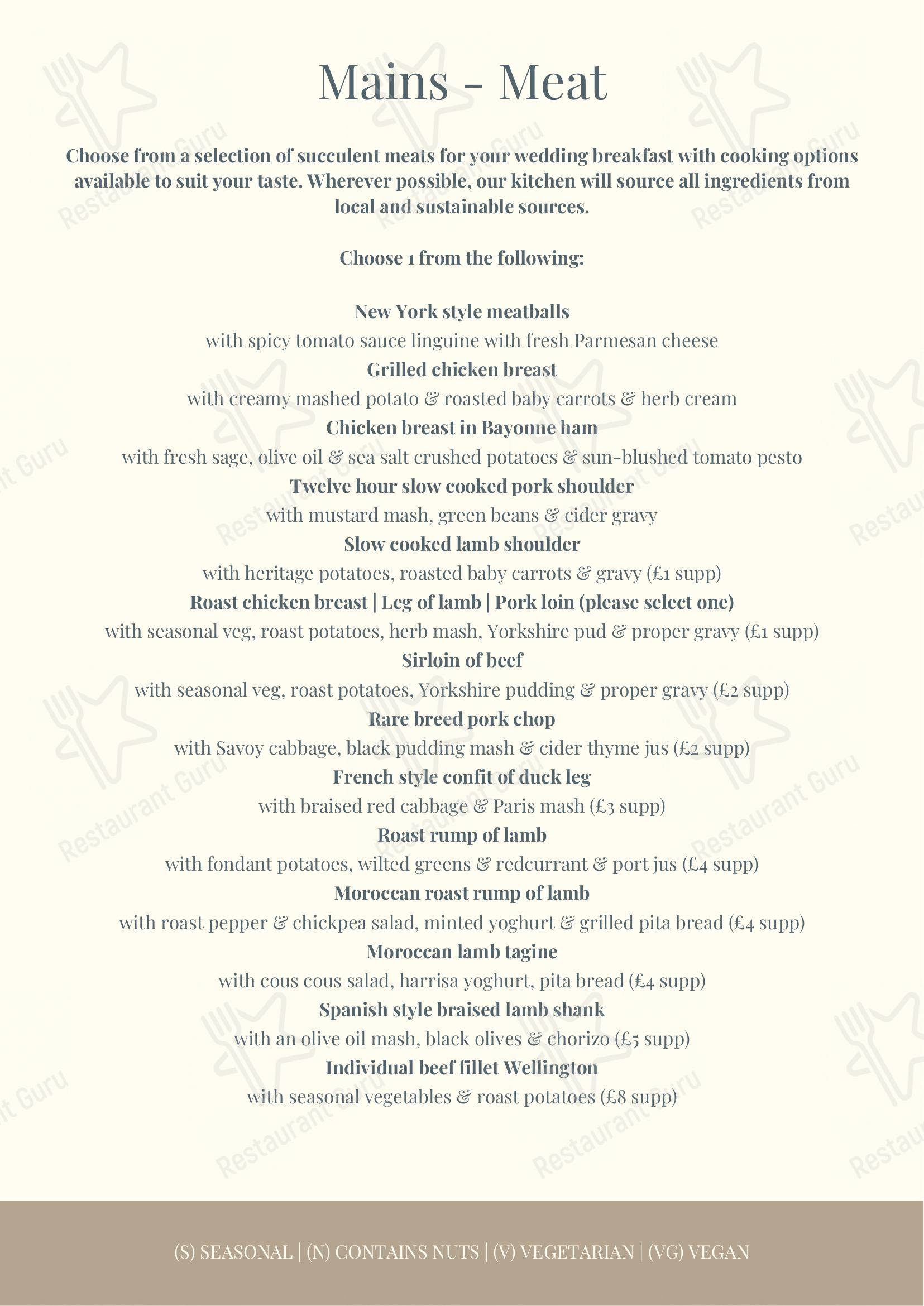 Menu at Whitworth Hall Estate & Deer Park, Spennymoor
