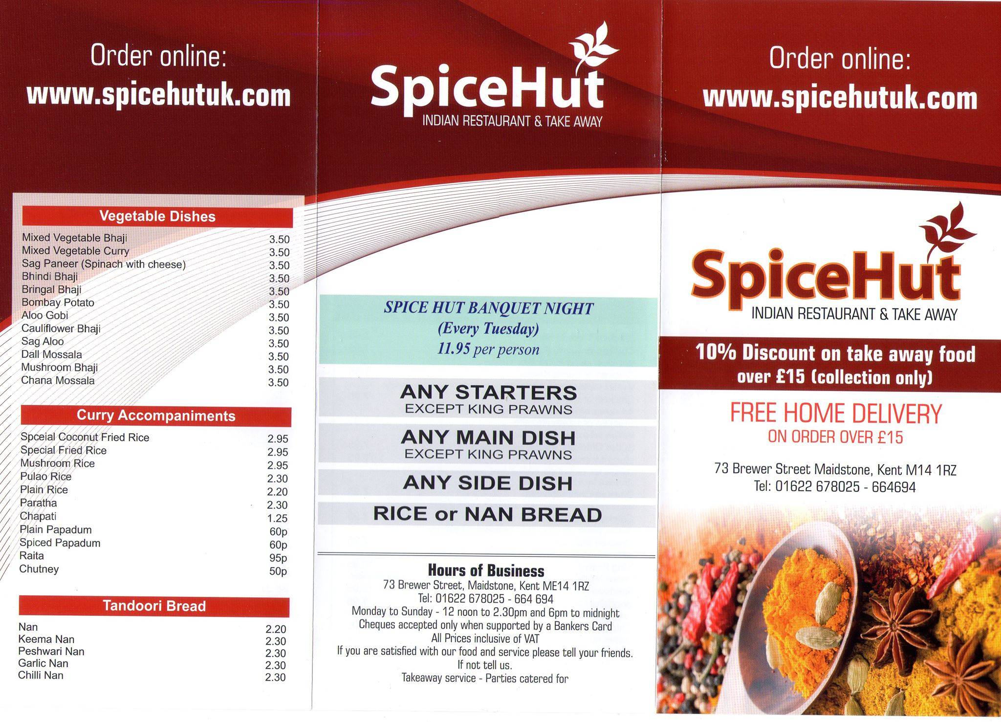 Menu at Spice Hut Maidstone Ltd restaurant, Maidstone