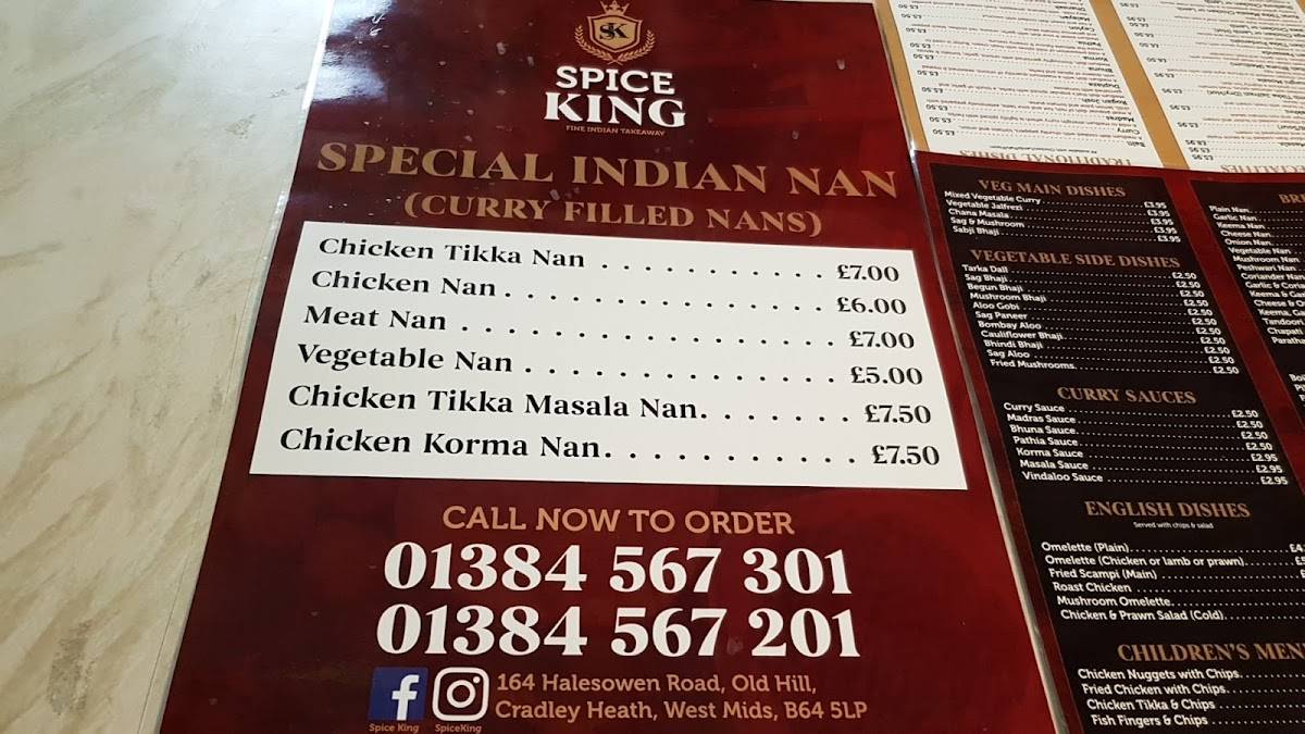 Menu at Spice King fast food, Cradley Heath, 164 Halesowen Rd
