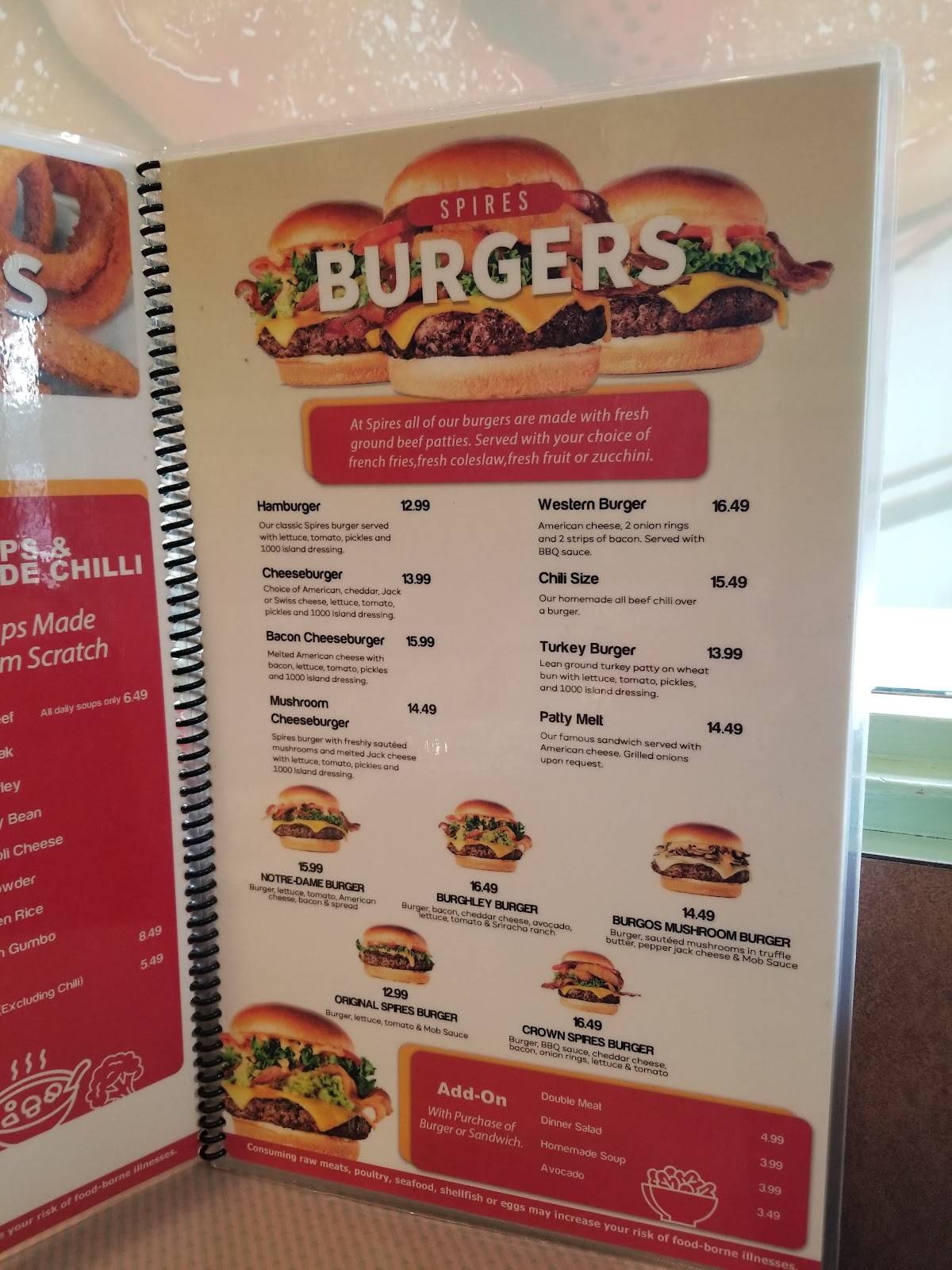 Menu at Spires Restaurant, Tustin, Newport Ave
