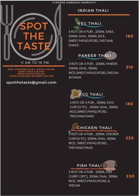 Menu at Spot The Taste, Mumbai