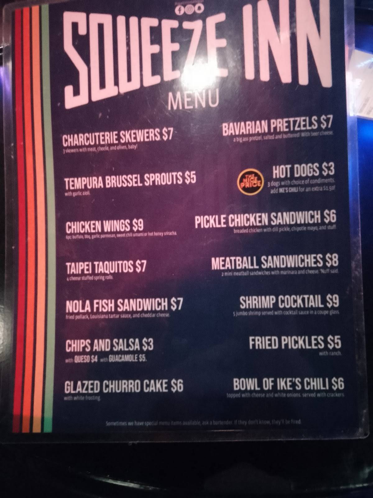 Menu at Squeeze Inn Tahlequah pub & bar, Tahlequah