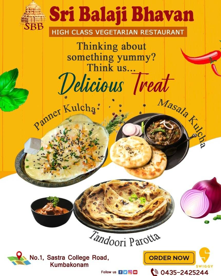 Menu at Sri Balaji Bhavan, Kumbakonam