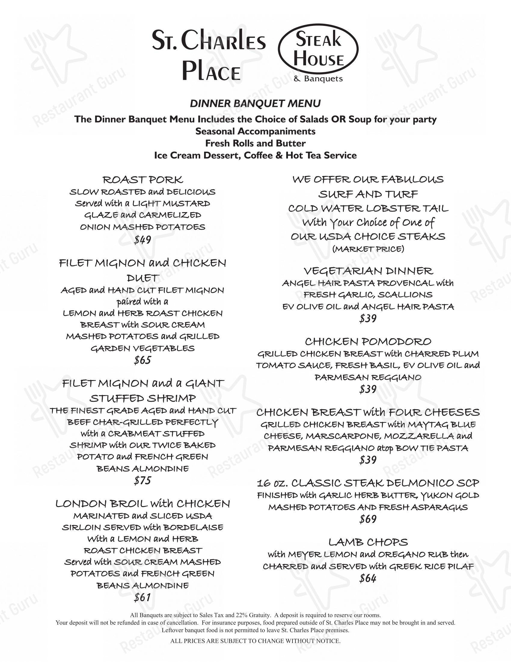 Menu at St. Charles Place STEAKHOUSE, St. Charles