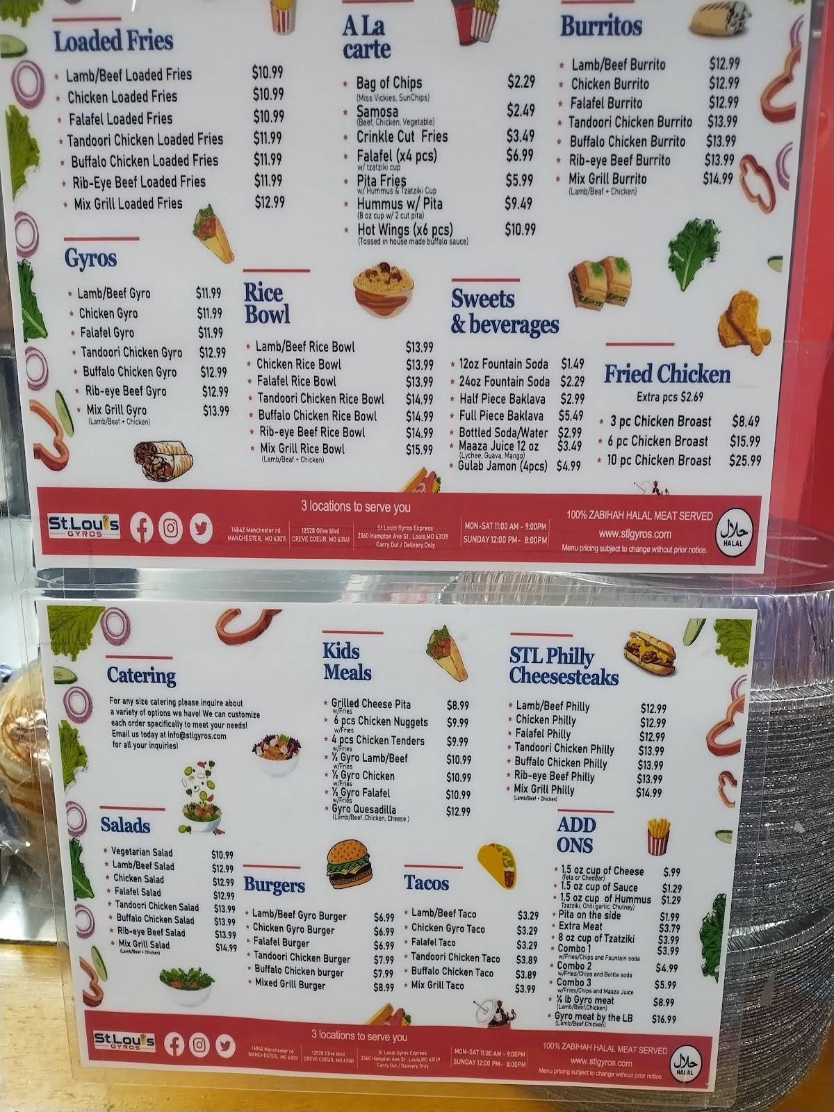 Menu at St. Louis Gyros restaurant, Manchester