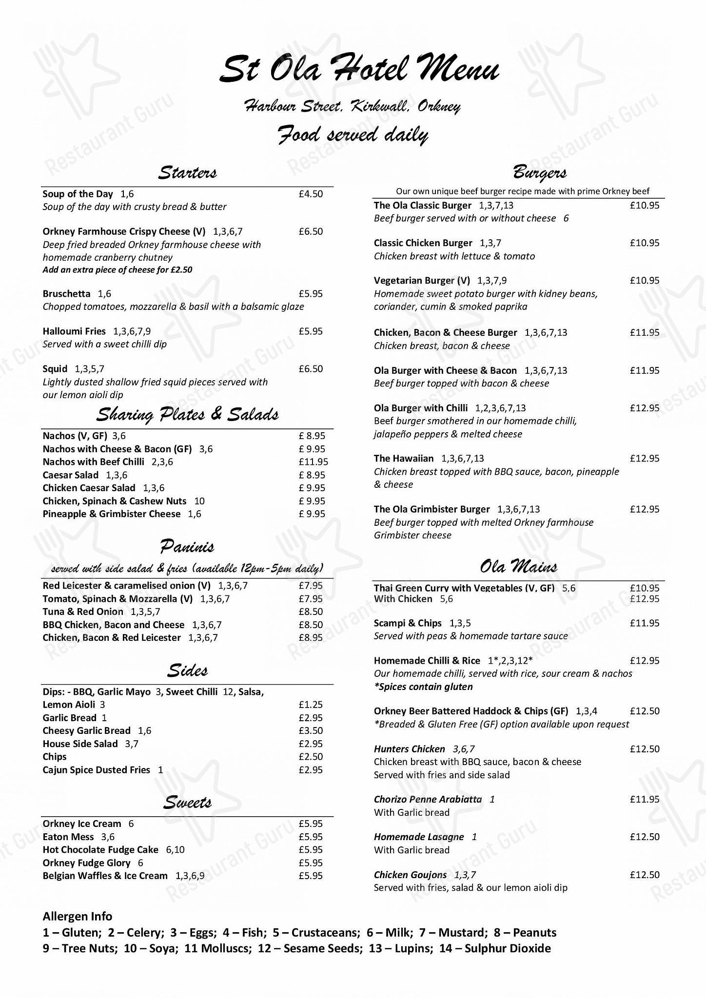 Menu at St Ola Hotel pub & bar, Kirkwall