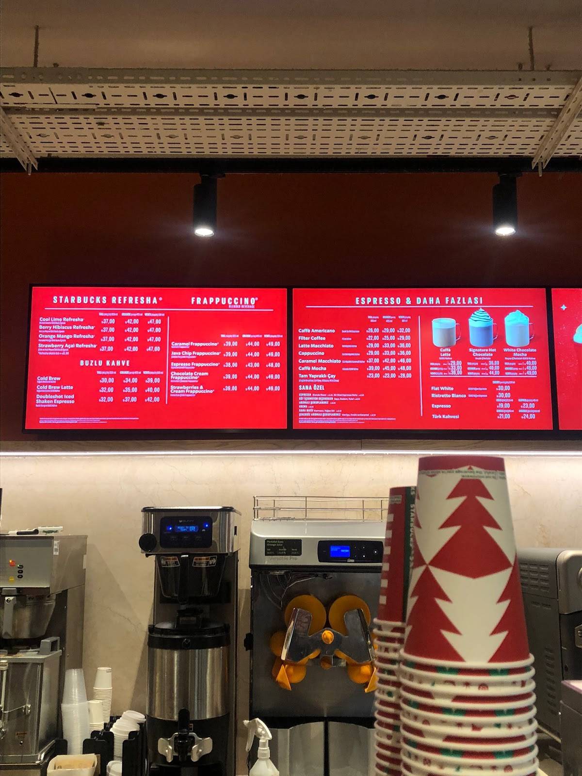 Menu at Starbucks, Istanbul, Turgut Özal Blv. No:65