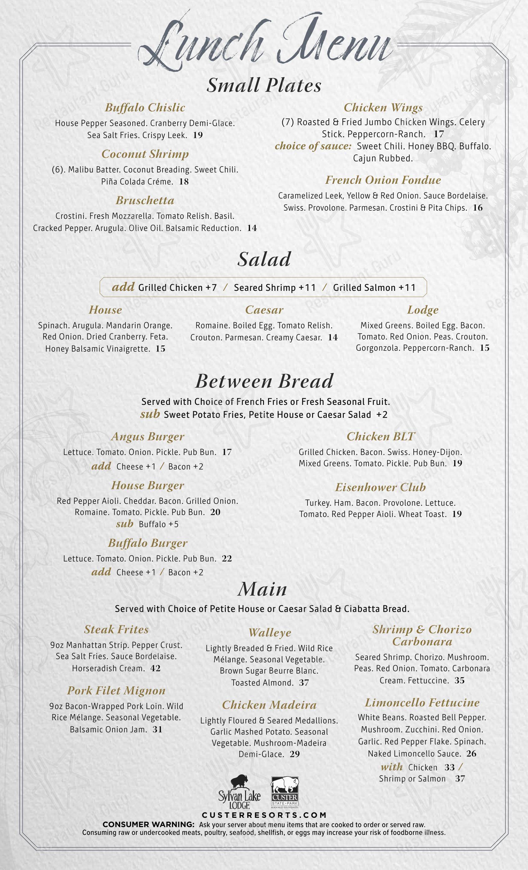 Menu at State Game Lodge Restaurant Custer State Park, USA