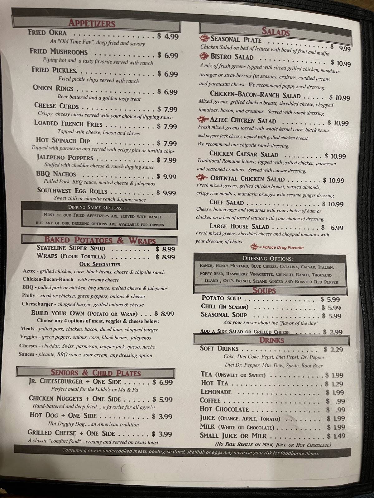 Menu at Stateline Plaza Restaurant, Thayer