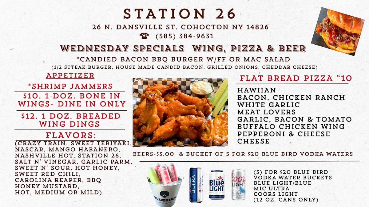 Menu at Station 26 Restaurant and Pub, Cohocton