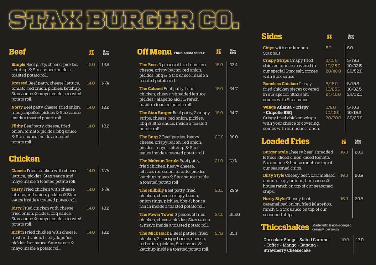Menu at Stax Burger Co. - Prospect restaurant, Prospect