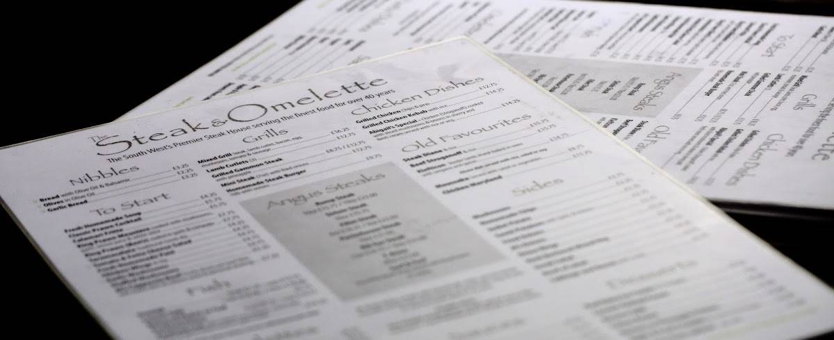 Menu at Steak & Omelette restaurant, Plymouth