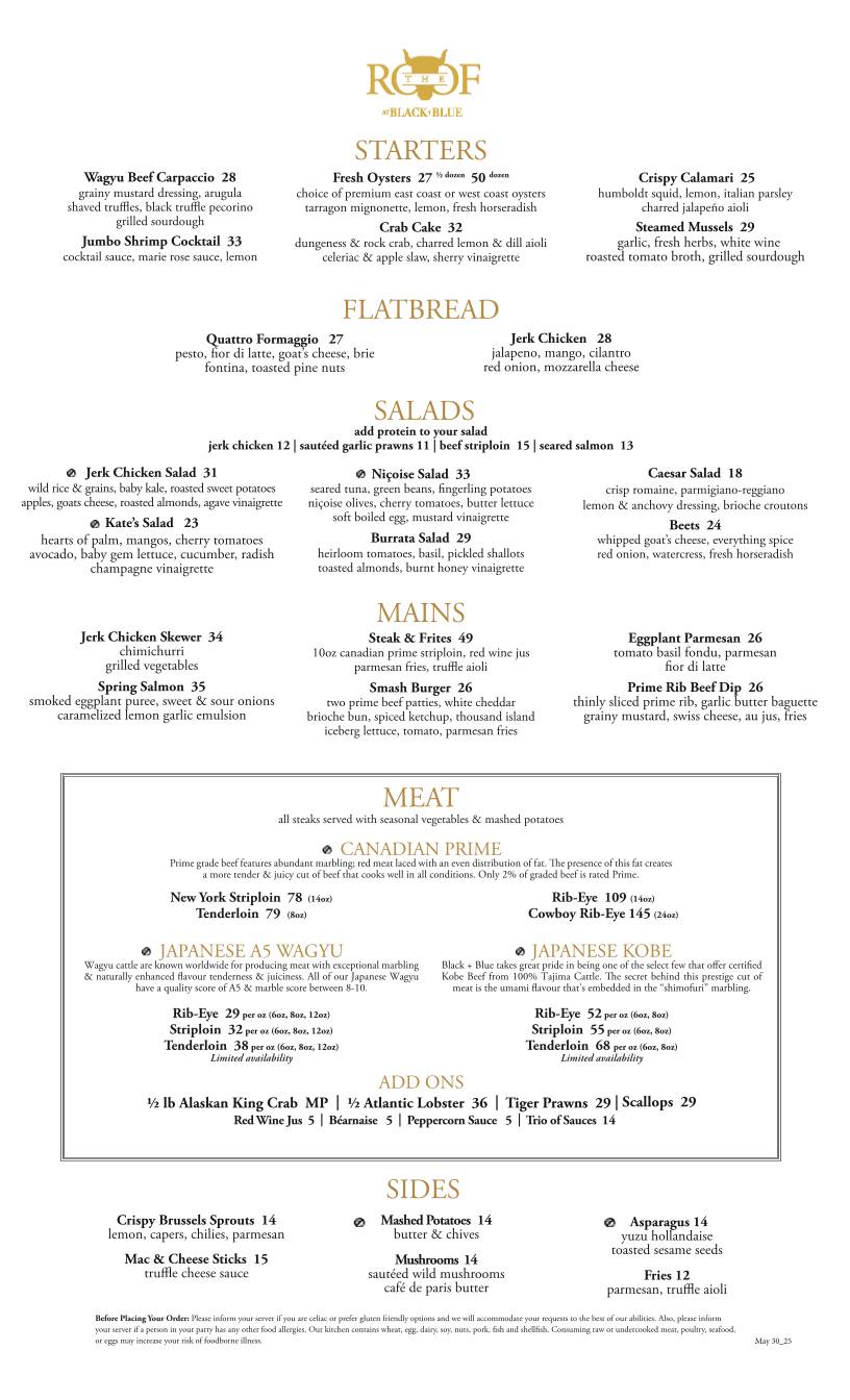 Menu at Black+Blue steakhouse, Vancouver