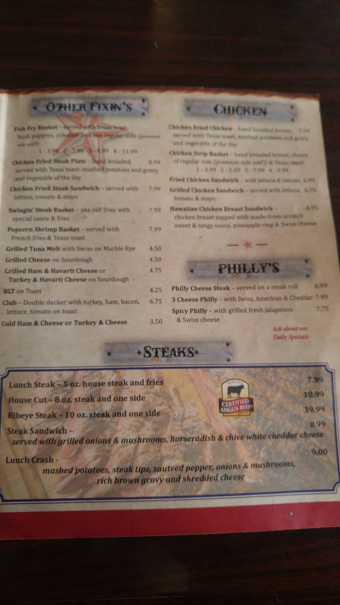Menu at Cafe 33 Steakhouse and Whiskey Bar, Perkins
