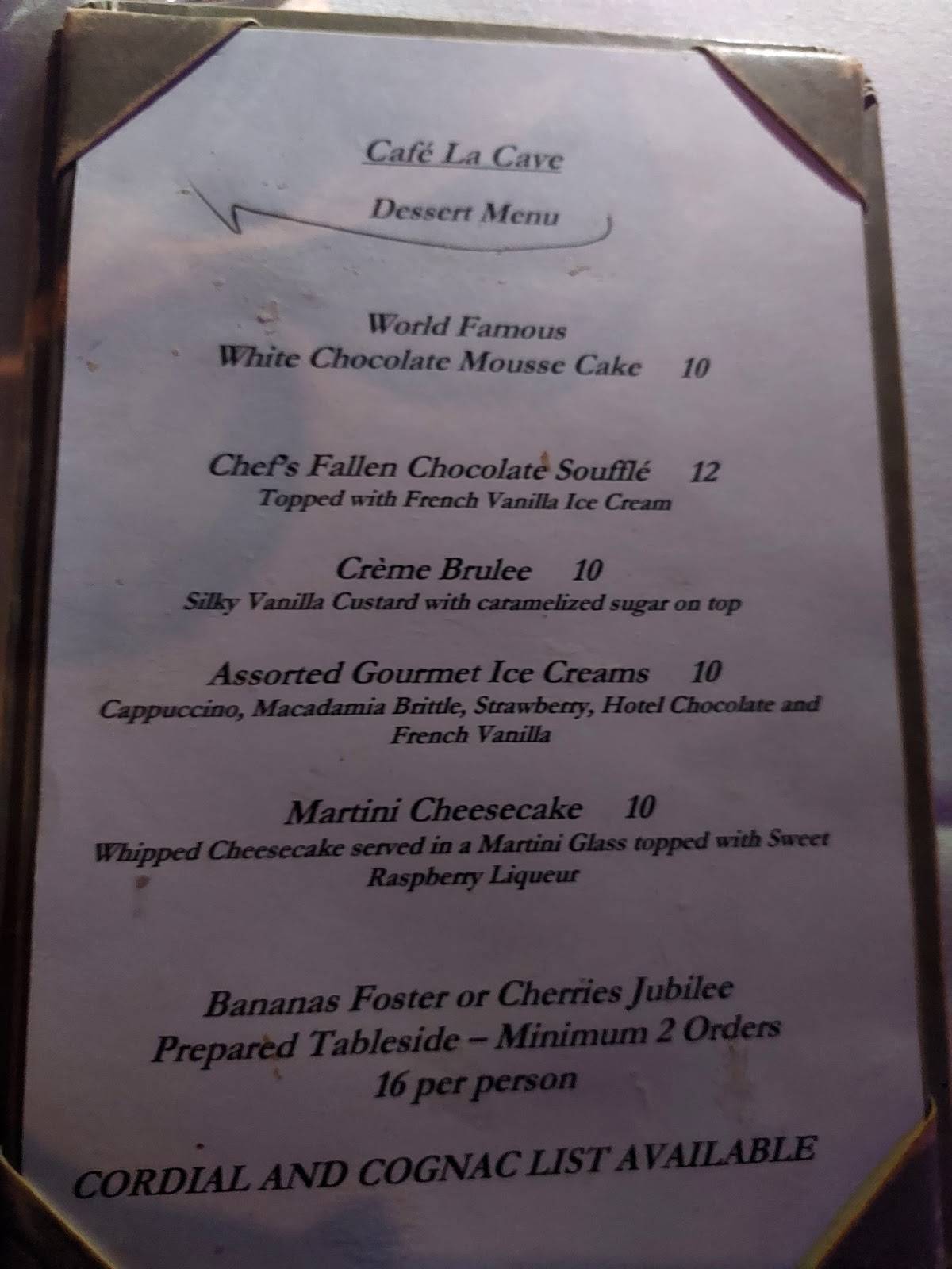 Menu at Cafe La Cave, Des Plaines, Mannheim Rd