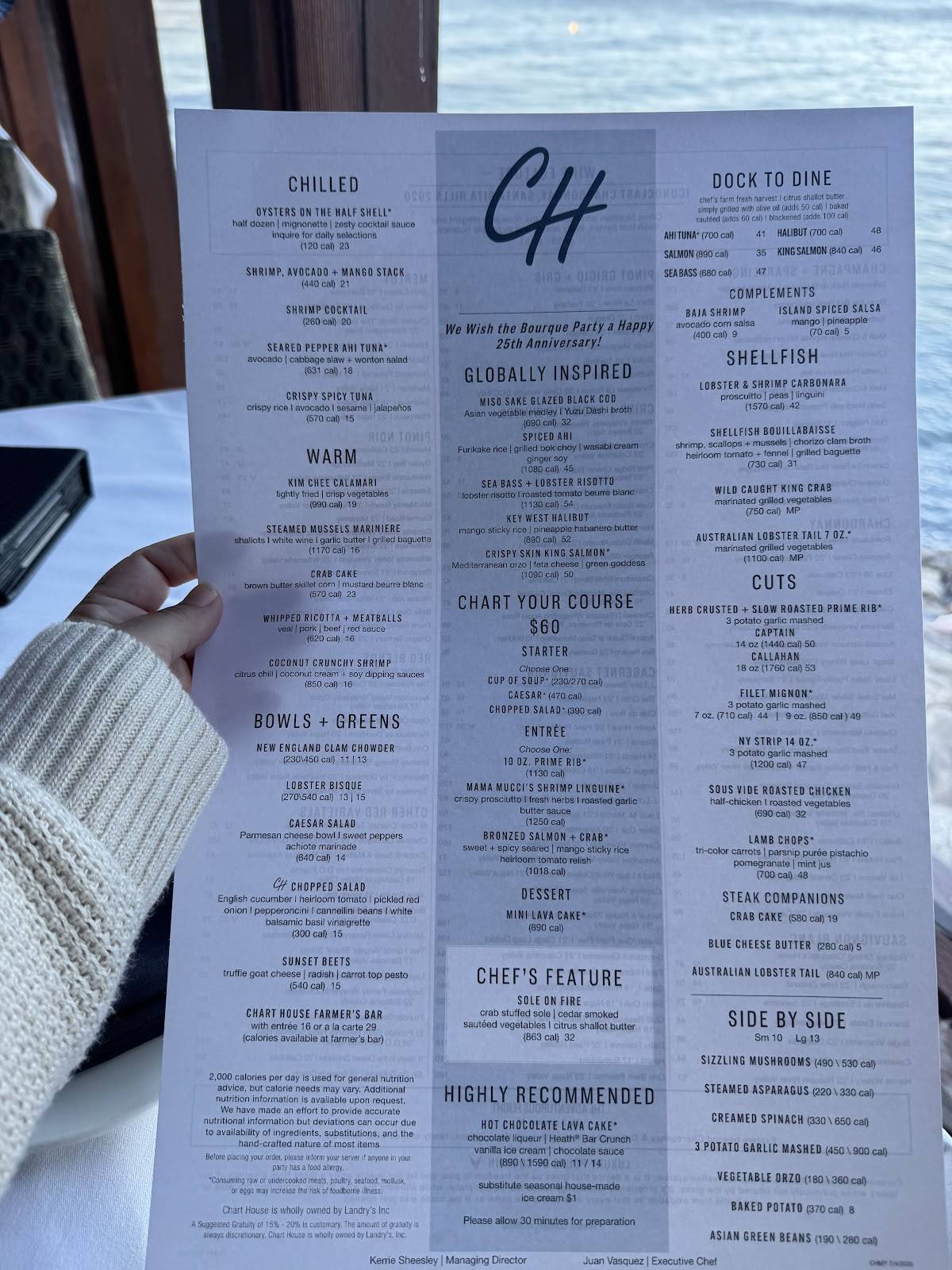 Menu at Chart House steakhouse, Monterey