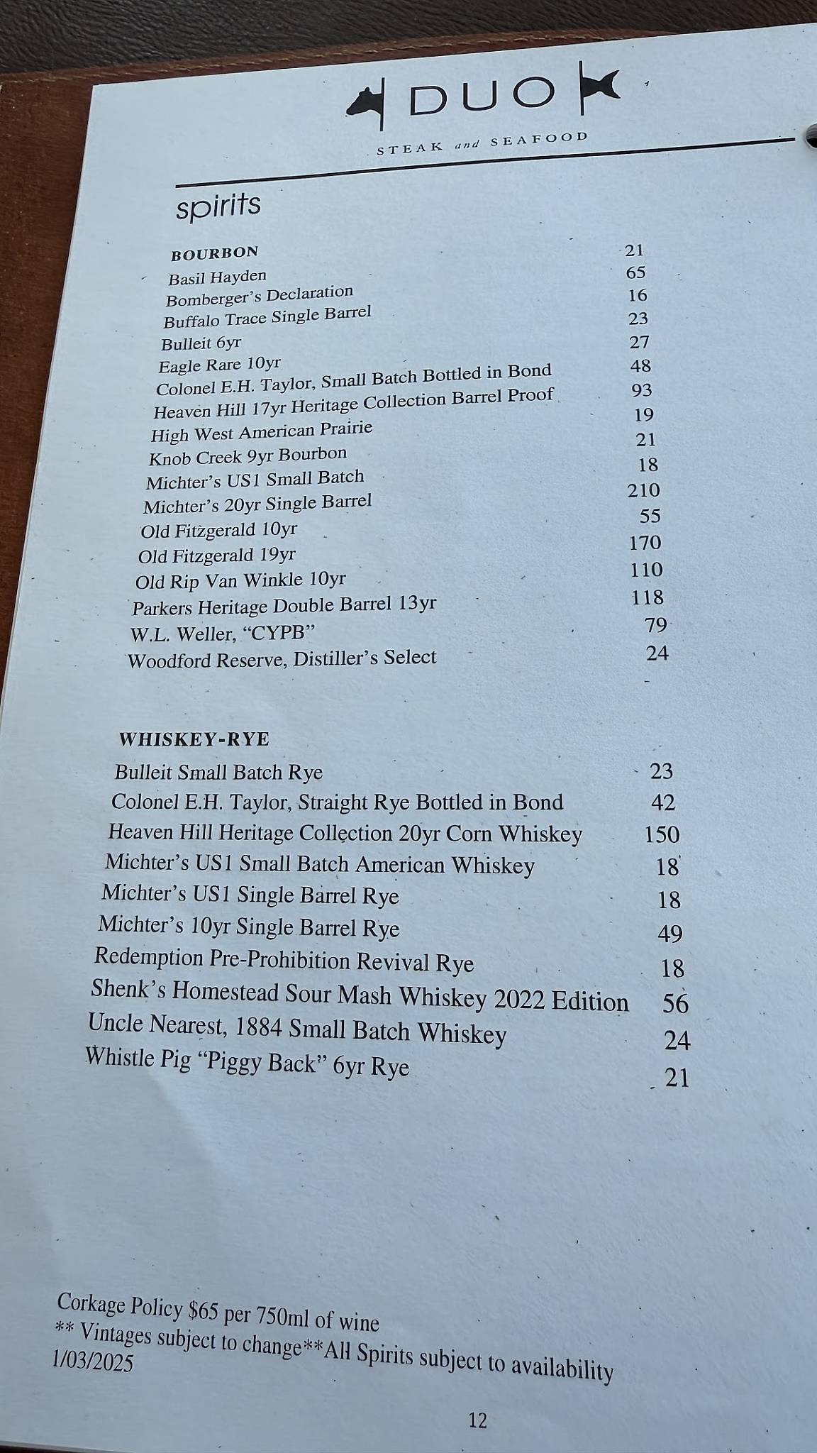 Menu at DUO Steak & Seafood steakhouse, Kihei