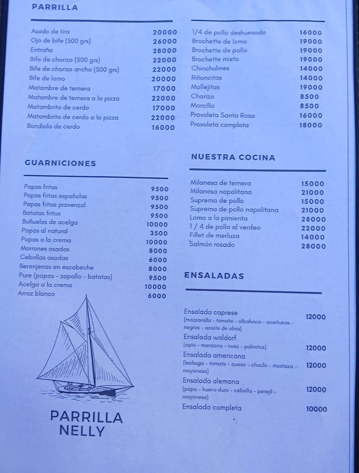 Carta de Parrilla nelly, Olivos