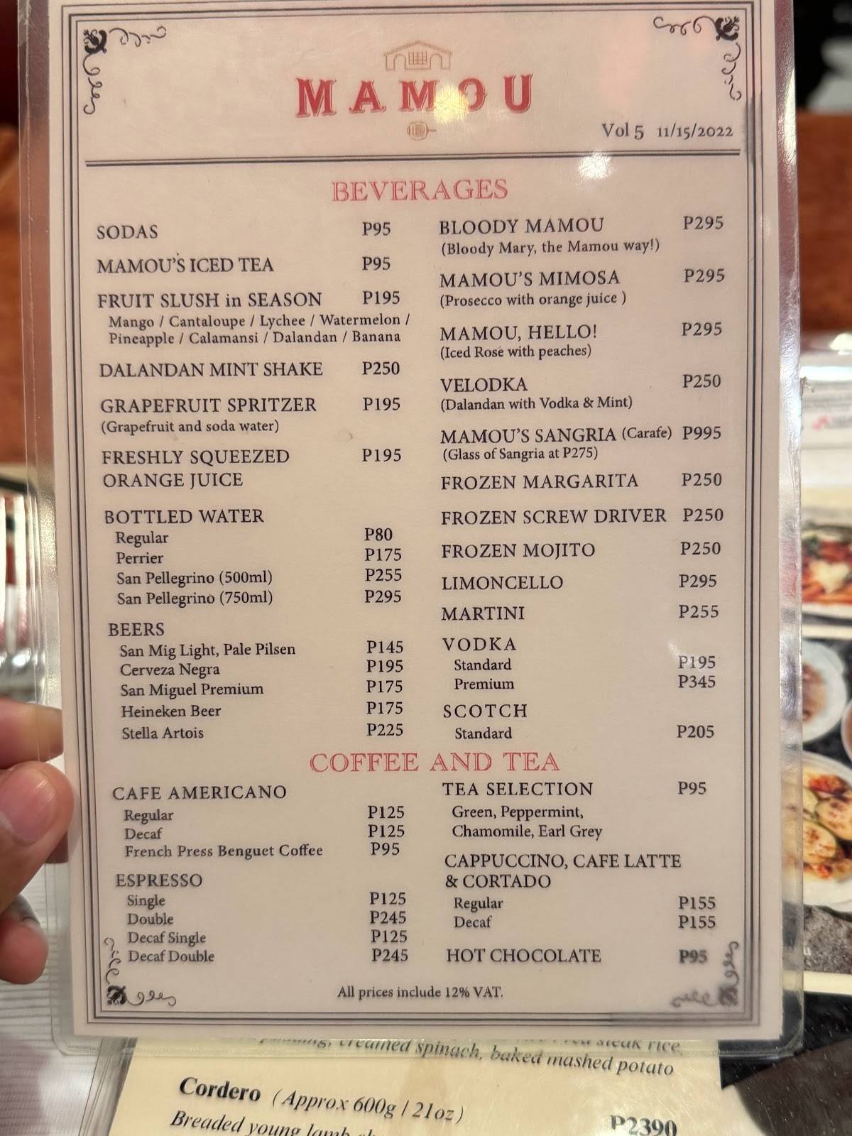 Menu at Mamou - A Home Kitchen steakhouse, Taguig, One Serendra