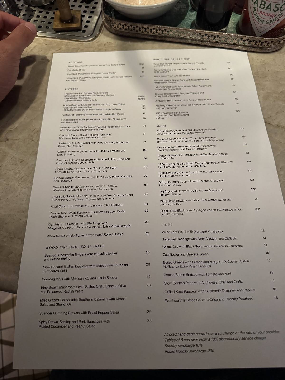 Menu at Margaret steakhouse, Double Bay