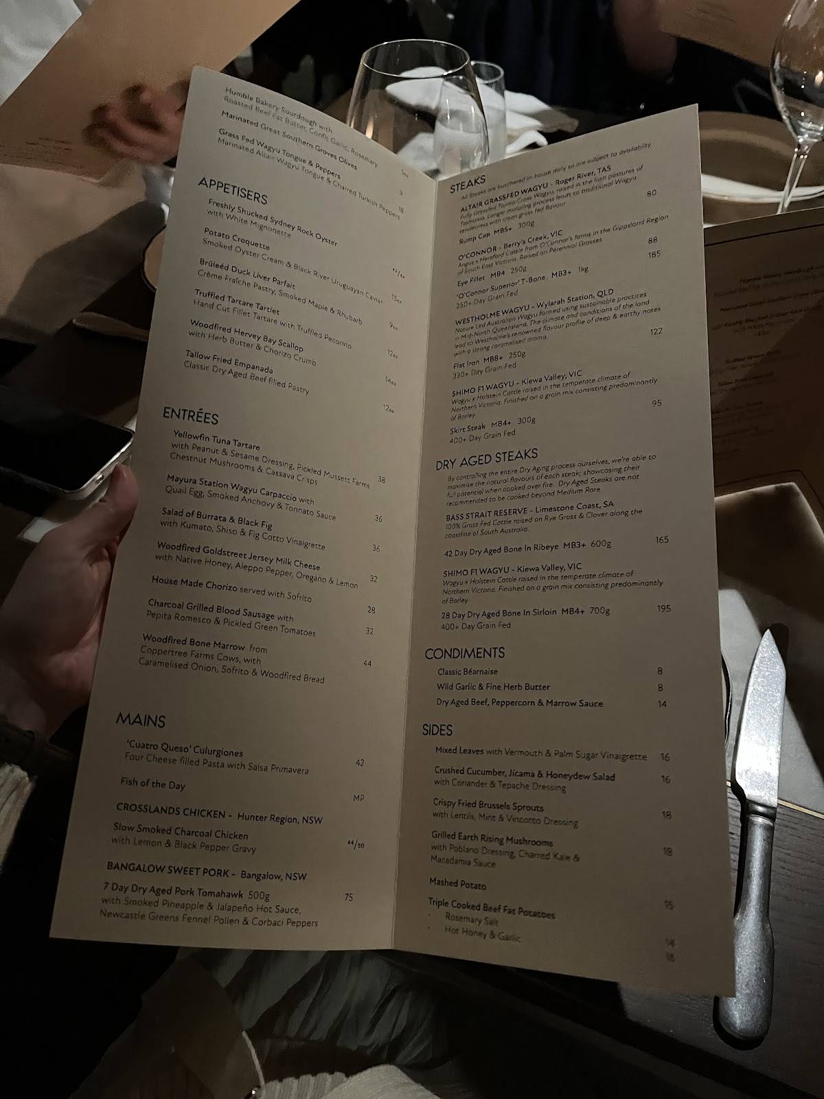Menu at Porteño steakhouse, Surry Hills, 50 Holt St