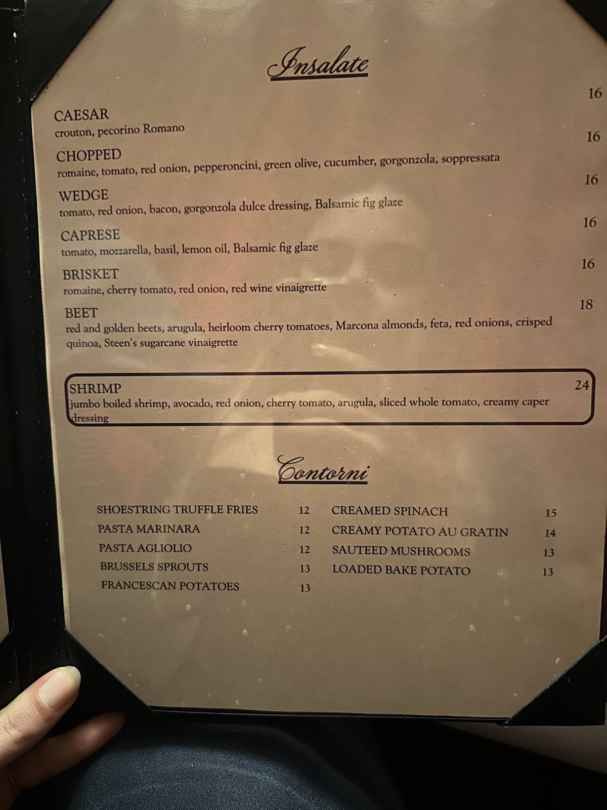 Menu at Rizzuto's Ristorante & Chop House steakhouse, New Orleans