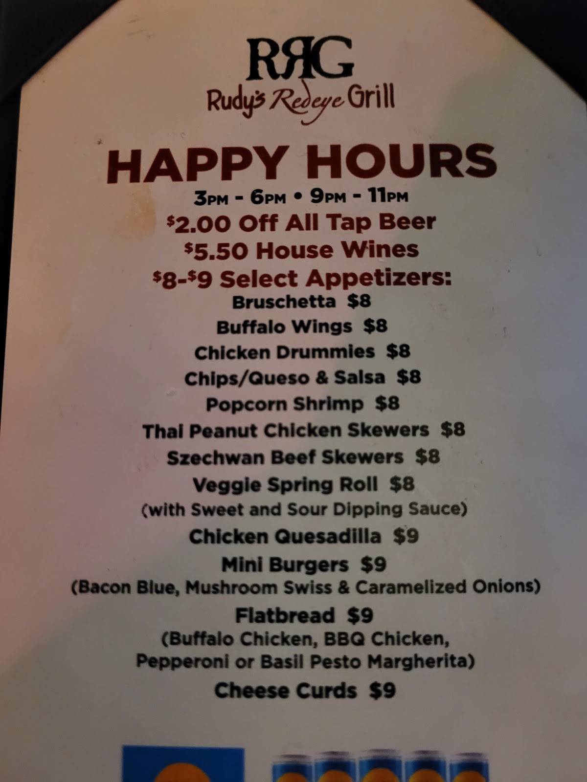 Menu at Rudy's Redeye Grill steakhouse, White Bear Lake, Hwy 61 N
