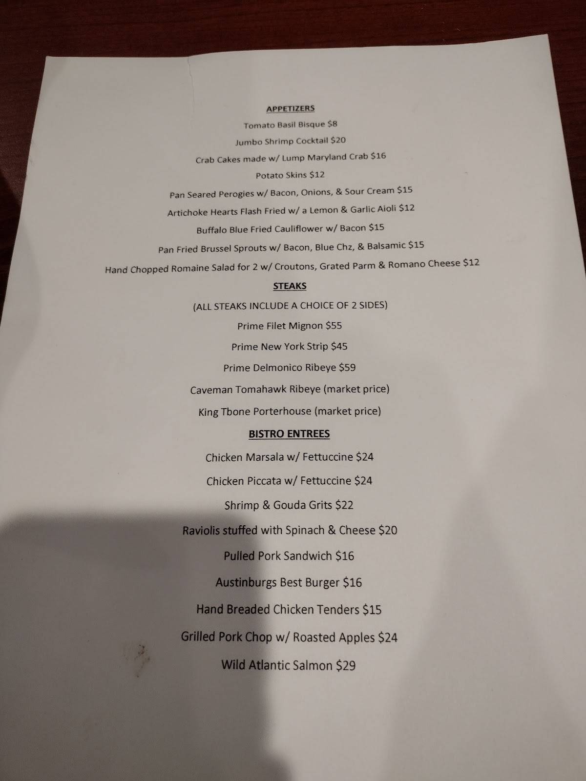 Menu at The Farmer Butcher Chef Bistro steakhouse, Austinburg