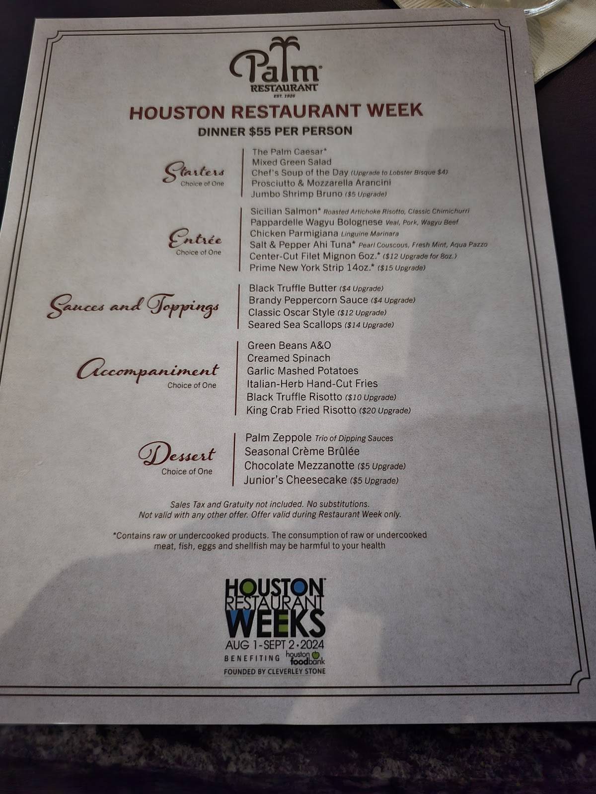 Menu at The Palm - Downtown Houston steakhouse, Houston, Fannin St ...