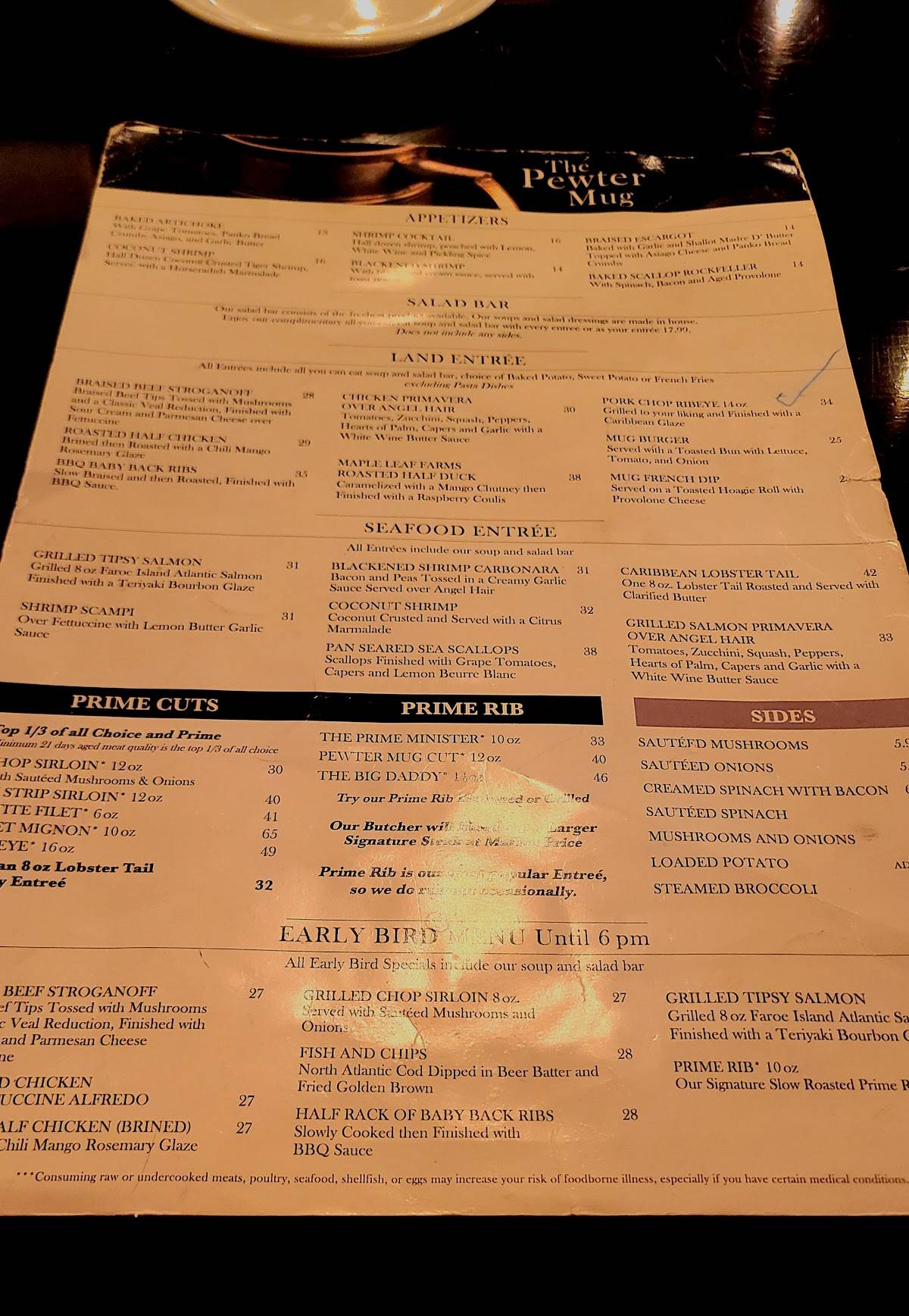Menu at The Pewter Mug North steakhouse, North Naples, Tamiami Trail N ...