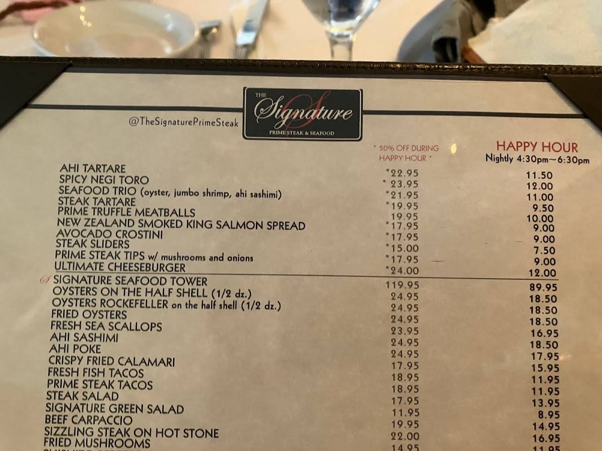 Menu at The Signature Prime Steak & Seafood steakhouse, Honolulu