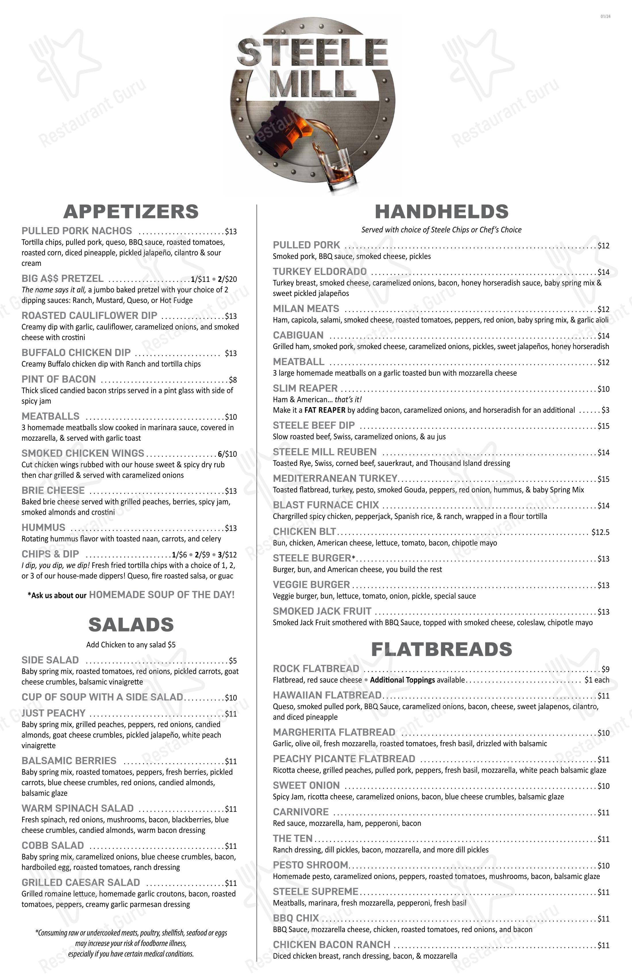 Menu at Steele Mill BBQ, Slippery Rock